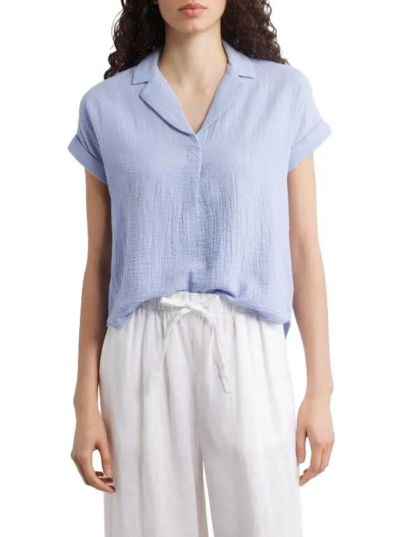 BEACHLUNCHLOUNGE London Cotton Gauze Popover Top - Light Denim