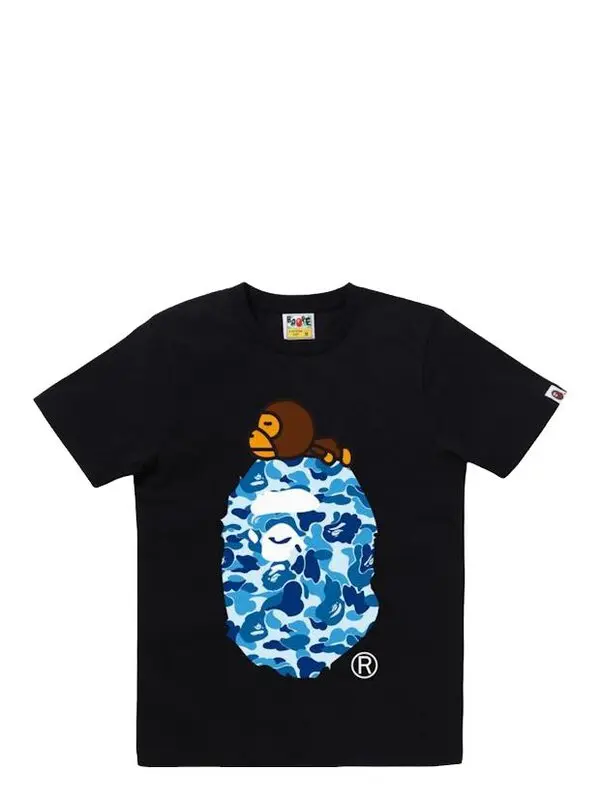 A BATHING APE Abc Camo Milo On Big Ape Tee Shirt - Black/blue
