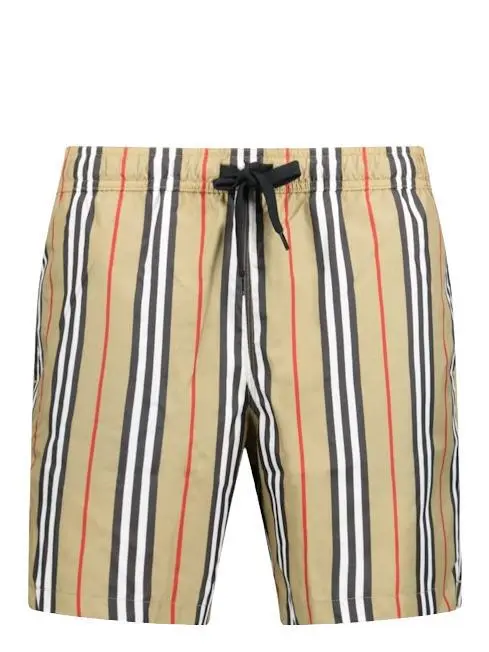 Burberry Striped Check Print Swim Shorts - Beige/brown