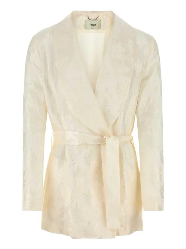 Fendi Belted Jacquard Jacket - White