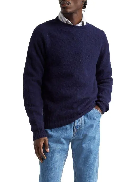 DRAKE'S Shetland Lambswool Crewneck Sweater - 250 Navy