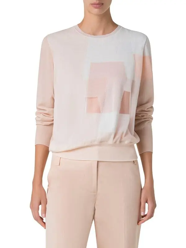 Akris Intarsia Trapezoid Cotton & Silk Blend Sweater - Seashell