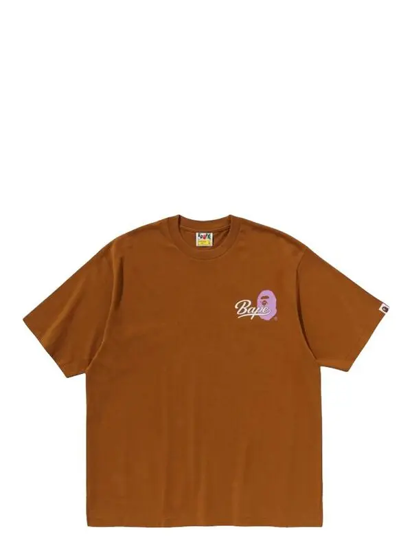 A BATHING APE Cursive College Logo Relaxed Fit Tee Shirt - Brown