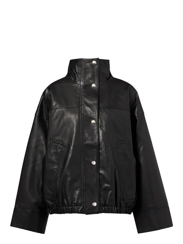 RÓHE Leather Bomber Jacket - Black