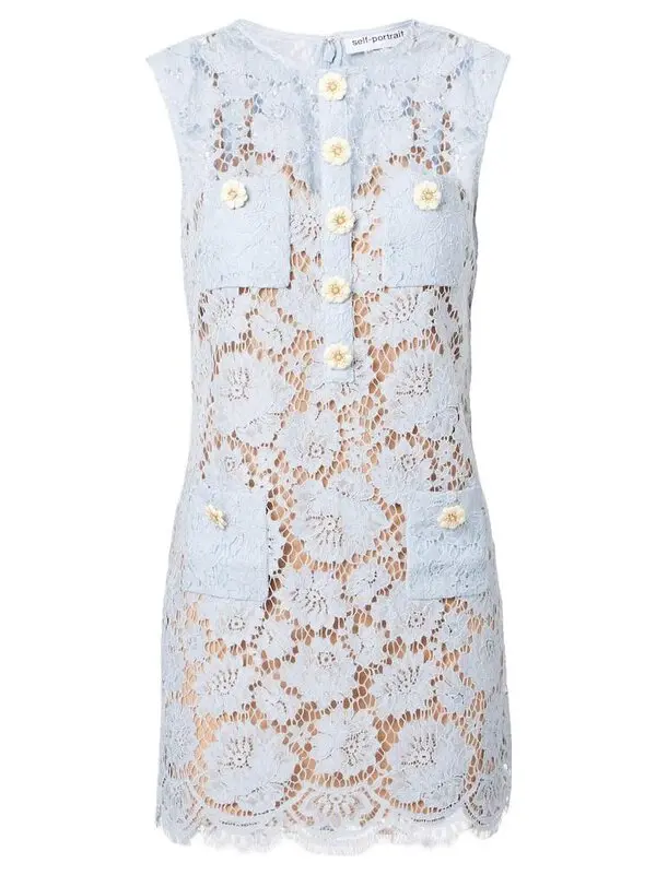 SELF-PORTRAIT Floral Lace Minidress - Blue