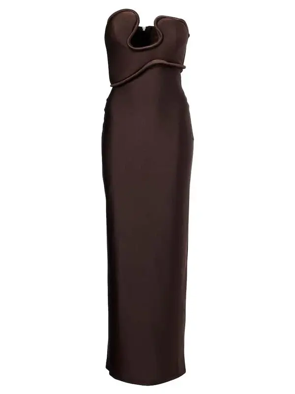 ADRIANA DEGREAS Waves Strapless Maxi Dress - Brown