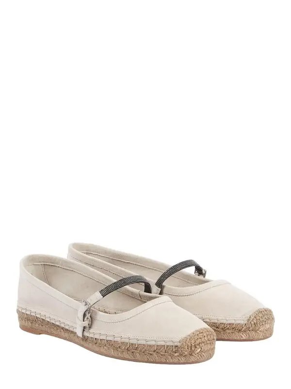 Brunello Cucinelli Monili Suede Espadrilles - Beige