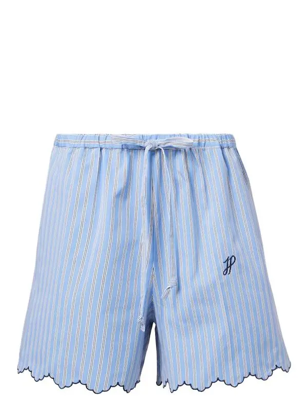 Patou Scalloped Striped Poplin Shorts - Blue