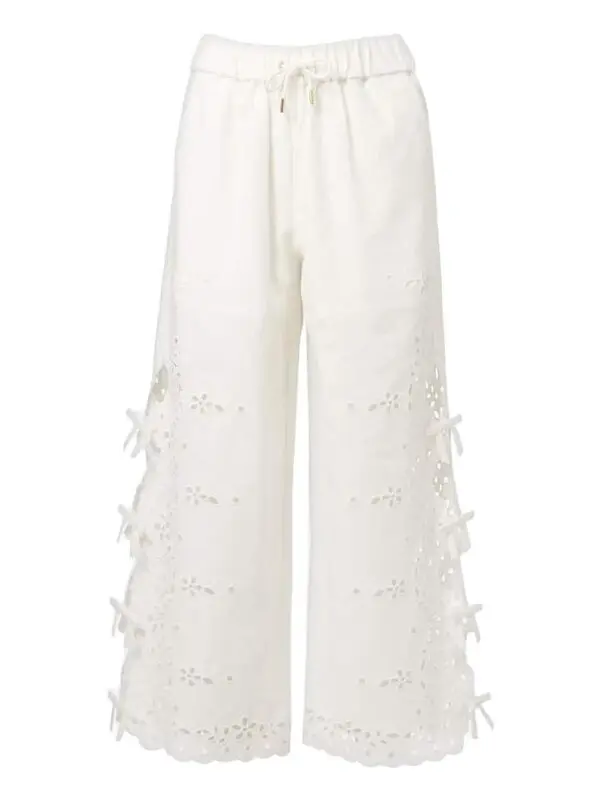 SELF-PORTRAIT Embroidered Wide-leg Pants - White