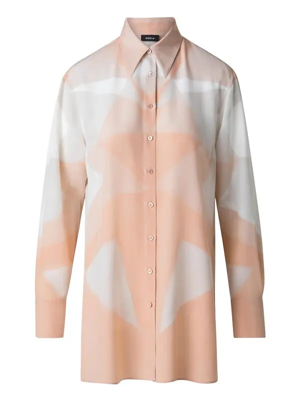 Akris Chiaroscuro-print Silk Crepe Tunic Blouse - Seashell