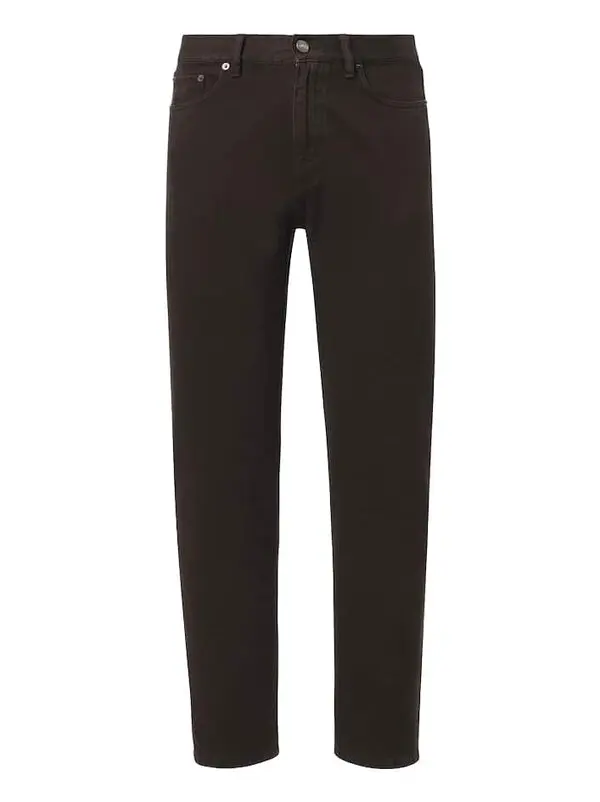 Zegna Leather-trimmed Cotton Straight Trousers - Brown