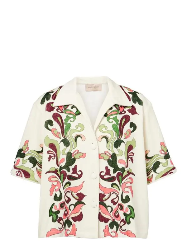 ADRIANA DEGREAS Inamorata Cotton-blend Bowling Shirt - White