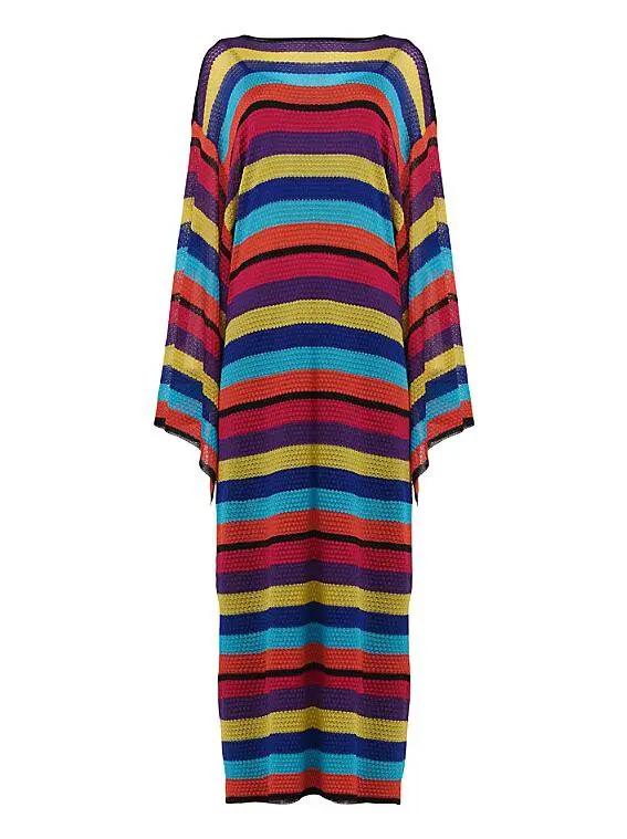 LEEM Stripe-print Knitted Maxi Kaftan - Multi-coloured