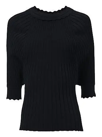 LEEM Batwing Ribbed Knitted Top - Black