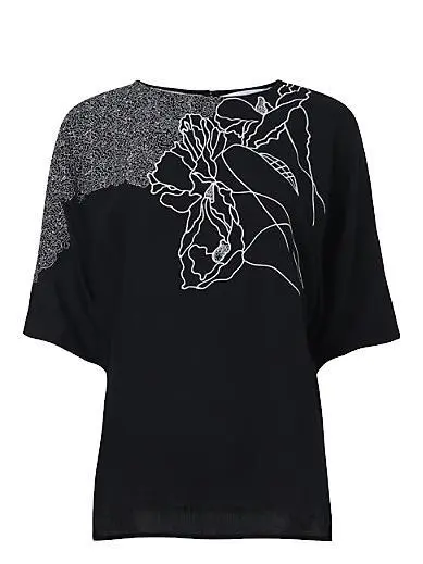 LEEM Floral-embroidered Bamboo And Cotton Top - Black