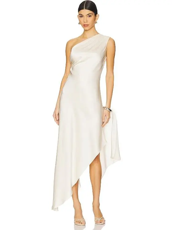 Lapointe Satin One Shoulder Dress - Cream
