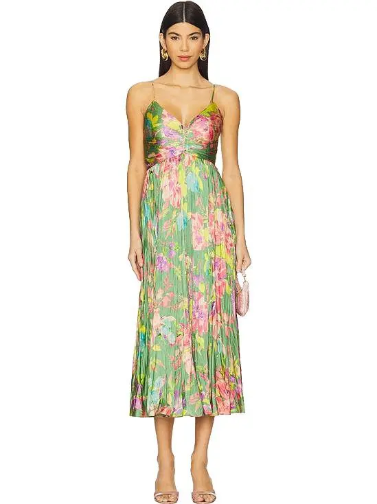 Astr The Label Maeve Floral Dress - Green Pink Floral