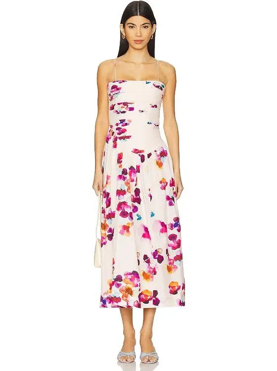 AMUR Michele Midi Dress - Cream Mosaic Poppies