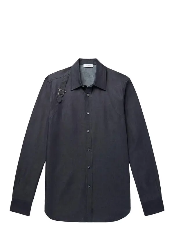 Alexander McQueen Buckle-detailed Cotton And Lyocell-blend Shirt - Blue