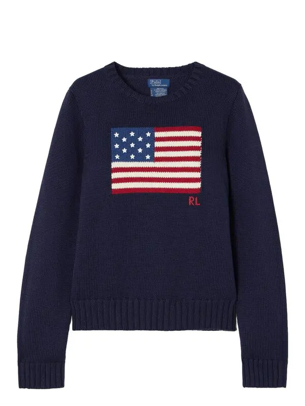 Ralph Lauren Flag Intarsia Cotton Sweater - Blue
