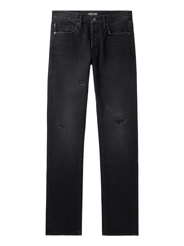 TOM FORD Slim-fit Distressed Selvedge Jeans - Black