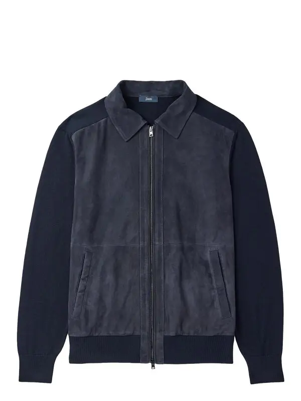 Herno Suede-panelled Cotton Jacket - Blue