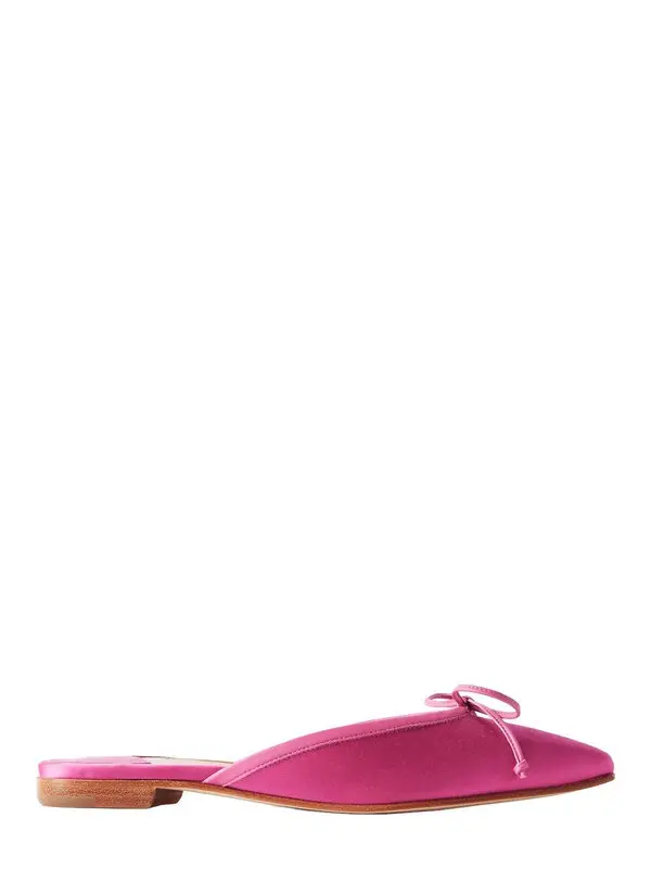 Manolo Blahnik Ballerimu Satin Mules With Bow Detailing - Pink