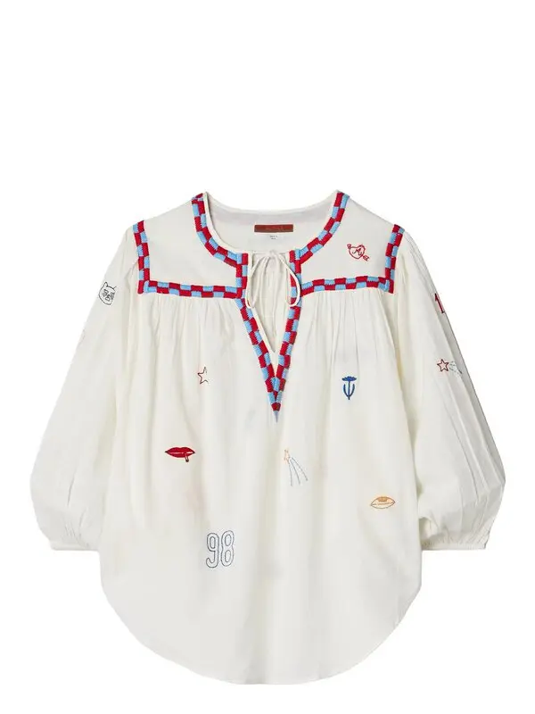 MOTHER The Breeze Embroidered Cotton-blend Voile Blouse - White