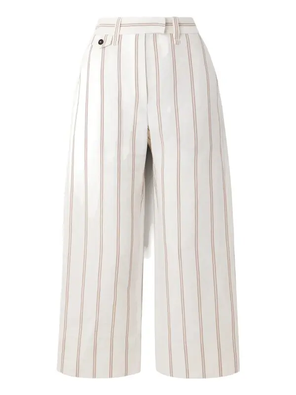 Brunello Cucinelli Cropped Striped Wide-leg Pants - Off-white