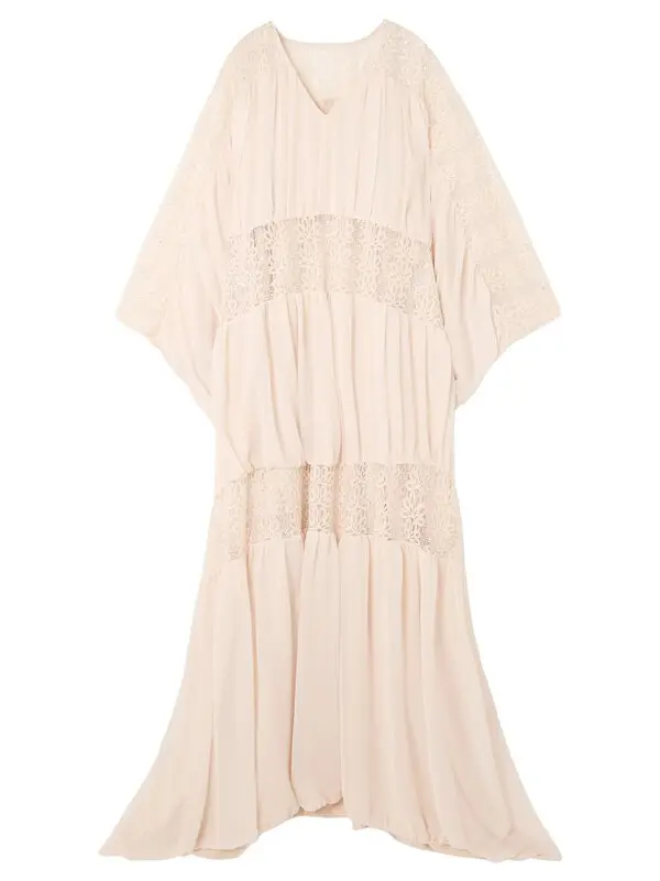 DIMA AYAD Draped Georgette And Lace Gown - Pink
