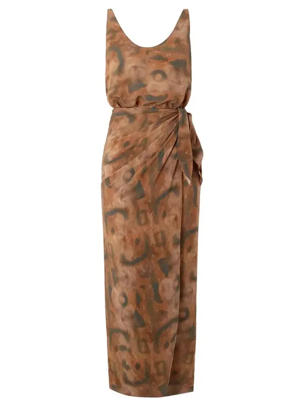 CORTANA Mala Printed Silk Maxi Wrap Dress - Brown