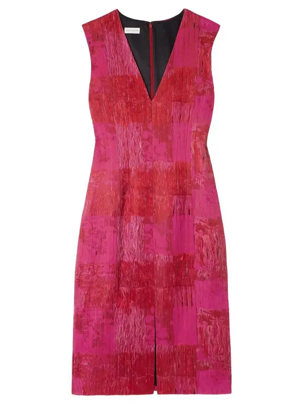 Dries Van Noten Delina Distressed Jacquard Midi Dress - Pink