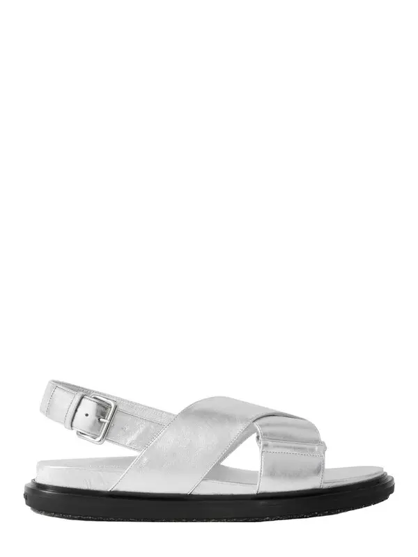 Marni Fussbett Metallic Leather Slingback Sandals - Silver
