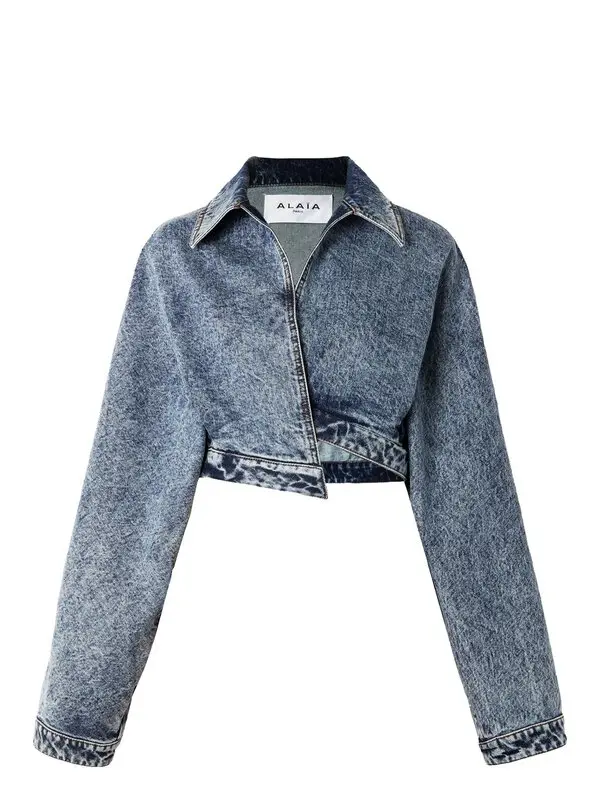 Alaïa Cropped Asymmetric Denim Jacket - Blue