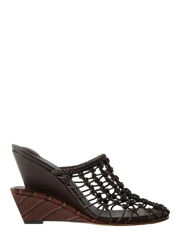 Jacquemus Double Tressées Knotted Leather Wedge Mules - Brown