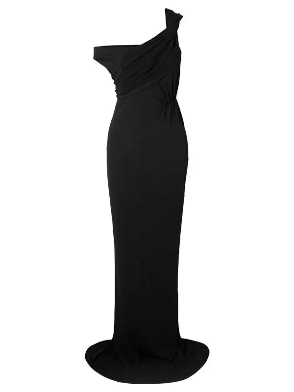 Rick Owens Sahara Asymmetric Paneled Gathered Jersey Gown - Black