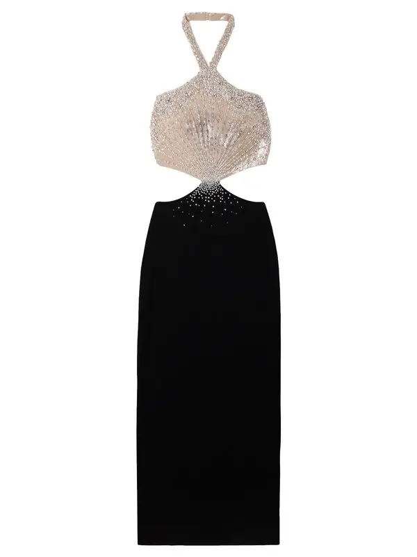 MISS SOHEE Som Two-tone Cutout Crystal And Sequin-embellished Crepe Halterneck Gown - Black