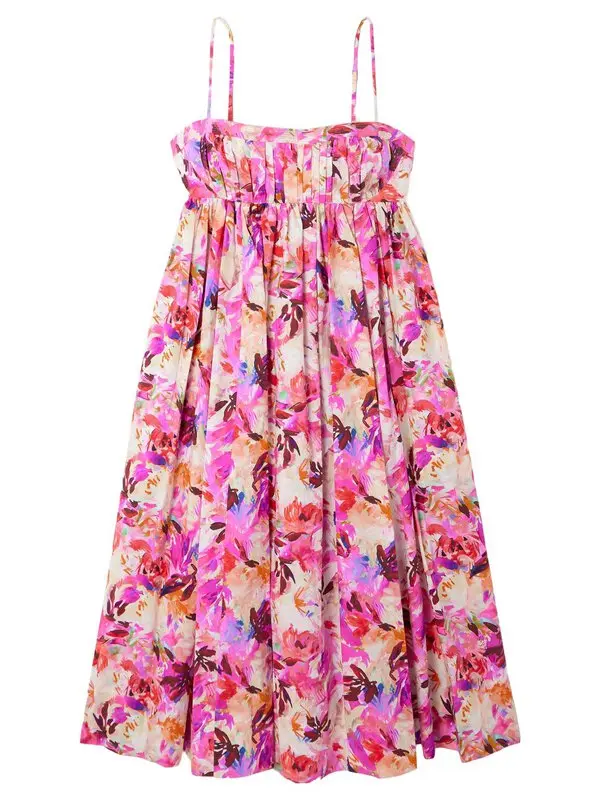 Ulla Johnson Lucille Pleated Floral-print Midi Dress - Pink