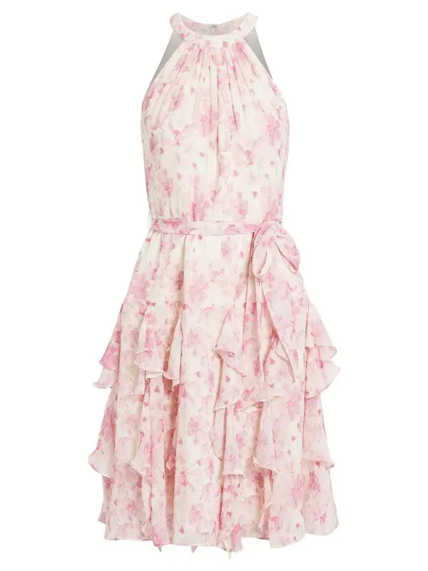 MIKAEL AGHAL Ruffled Floral-print Jacquard Dress - Pink