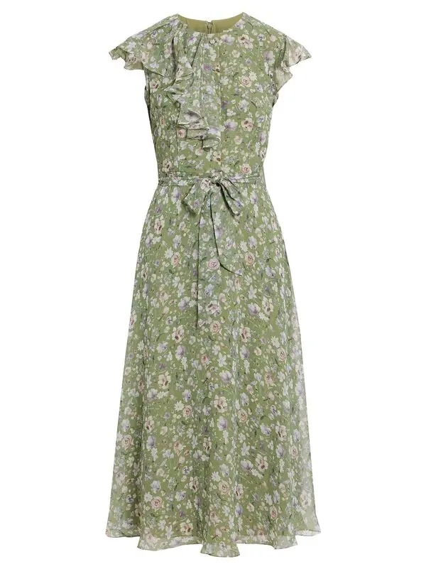 MIKAEL AGHAL Ruffled Floral-print Chiffon Midi Dress - Leaf Green
