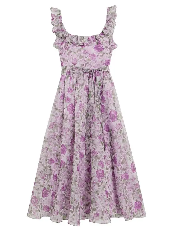MIKAEL AGHAL Ruffled Floral-print Organza Midi Dress - Lilac