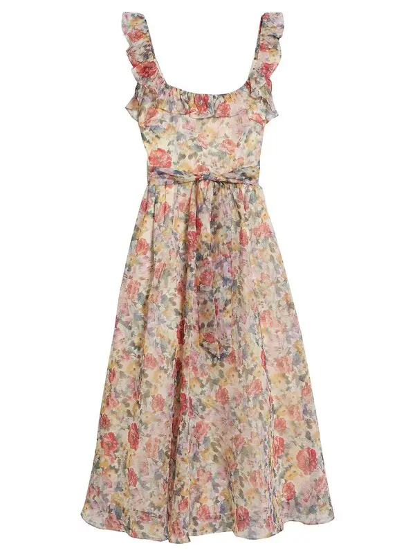 MIKAEL AGHAL Ruffled Floral-print Organza Midi Dress - Multicolor