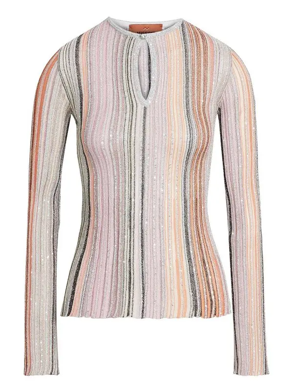 Missoni Sequin-embellished Striped Ribbed-knit Sweater - Pastel Pink