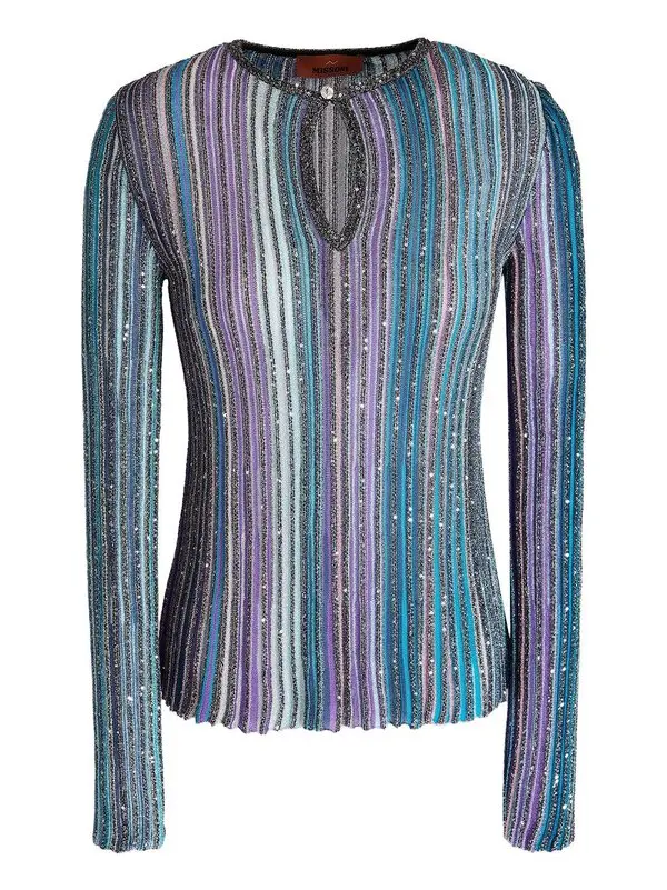 Missoni Sequin-embellished Striped Ribbed-knit Sweater - Violet