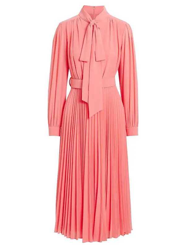 MIKAEL AGHAL Pussy-bow Pleated Chiffon Midi Dress - Coral
