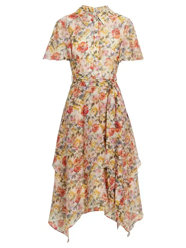 MIKAEL AGHAL Belted Floral-print Voile Midi Shirt Dress - Multicolor
