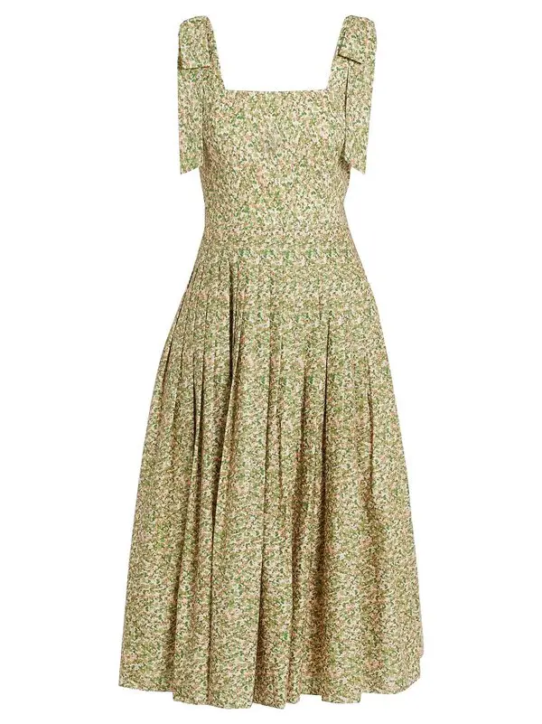 MIKAEL AGHAL Floral-print Midi Dress With Bow Detail - Green