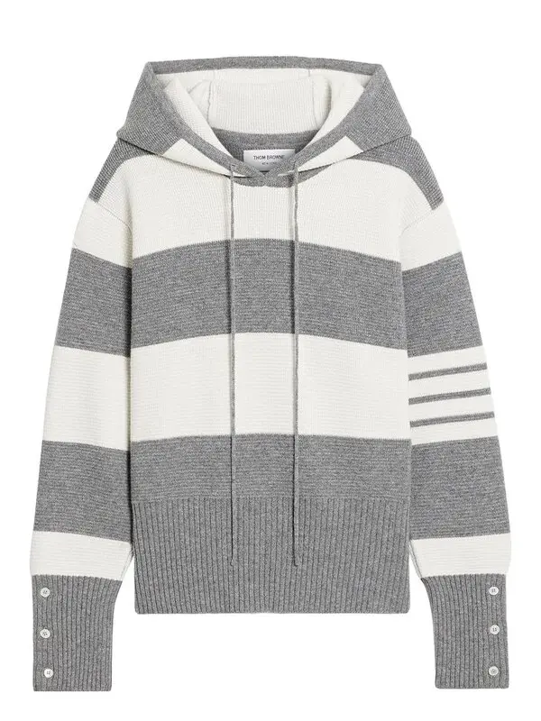 Thom Browne Striped Cashmere Hoodie - Light Gray