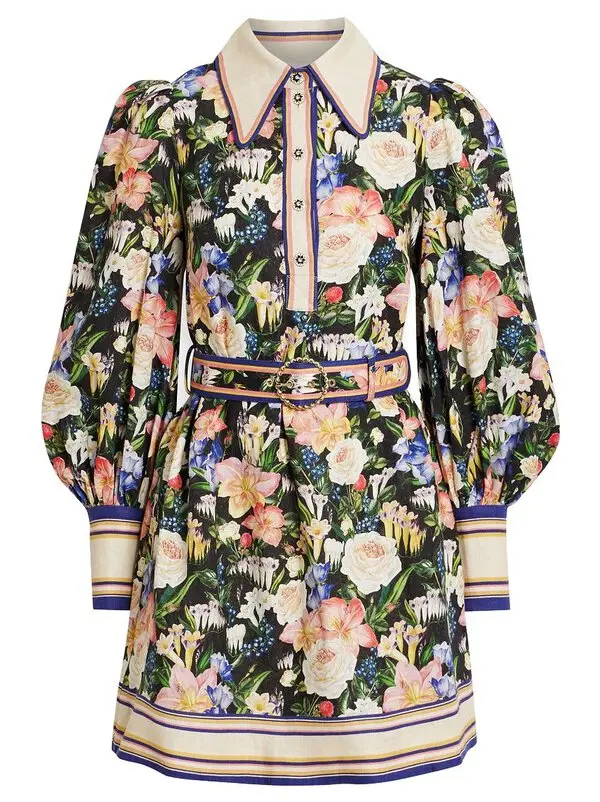 Zimmermann Belted Floral-print Linen Mini Shirt Dress - Multicolor
