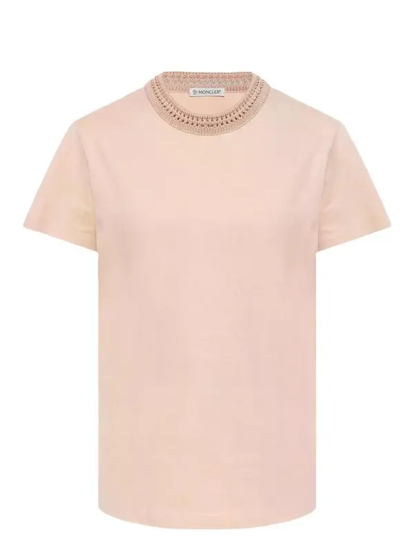 Moncler Crochet-detail Cotton T-shirt - Pink
